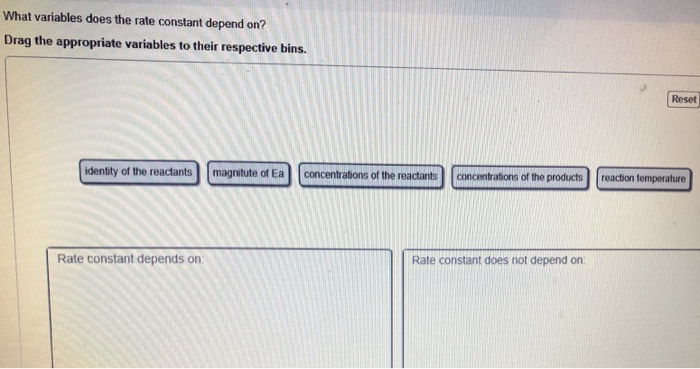 Solved What variables does the rate constant depend on? Drag | Chegg.com