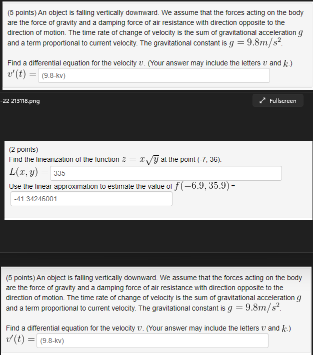 Solved (5 points) An object is falling vertically downward. | Chegg.com