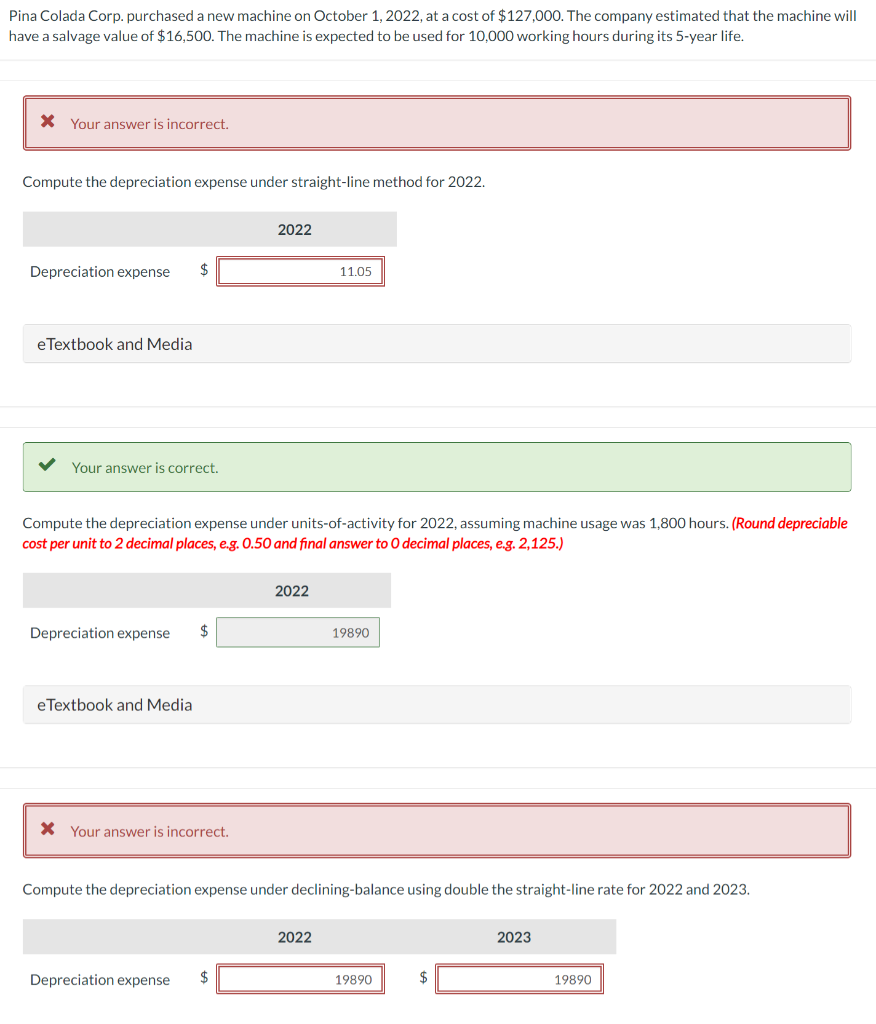 Solved Pina Colada Corp. purchased a new machine on October | Chegg.com