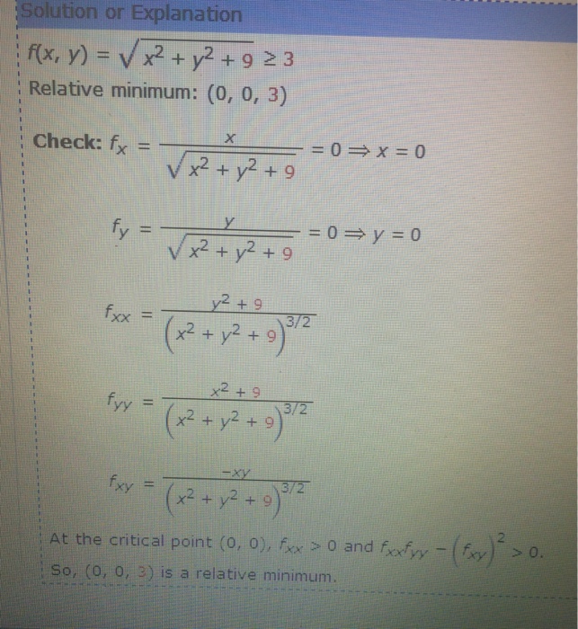 Solved Solution or Explanation Relative minimum: (0, 0, 3) | Chegg.com