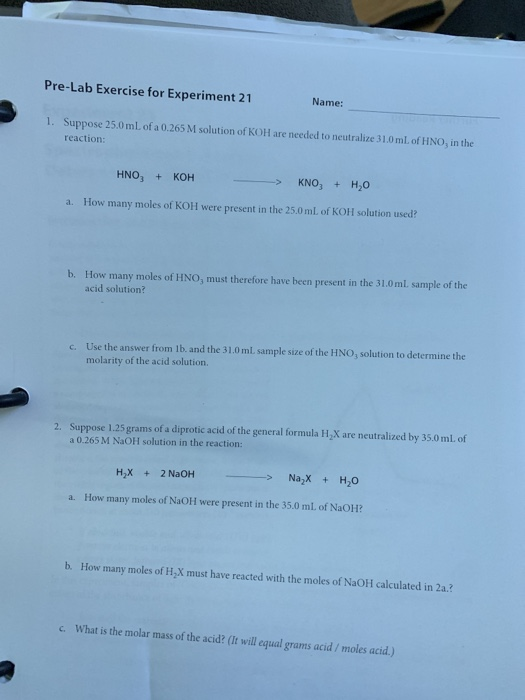 Solved Pre-Lab Exercise for Experiment 21 Name: 1. Suppose | Chegg.com