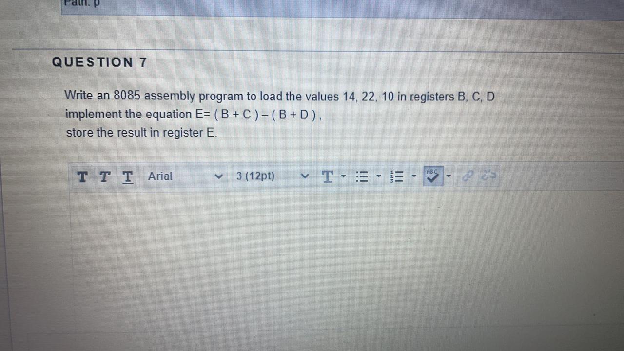 Solved Path: P Word QUESTION 3 What is the 8085 Assembly | Chegg.com