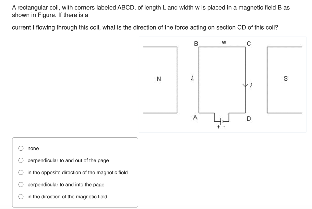 Solved A rectangular coil, with corners labeled ABCD, of | Chegg.com