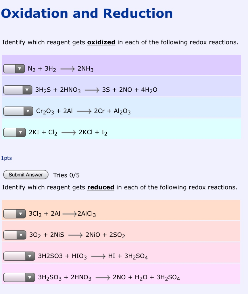 Solved Oxidation and Reduction Identify which reagent gets | Chegg.com