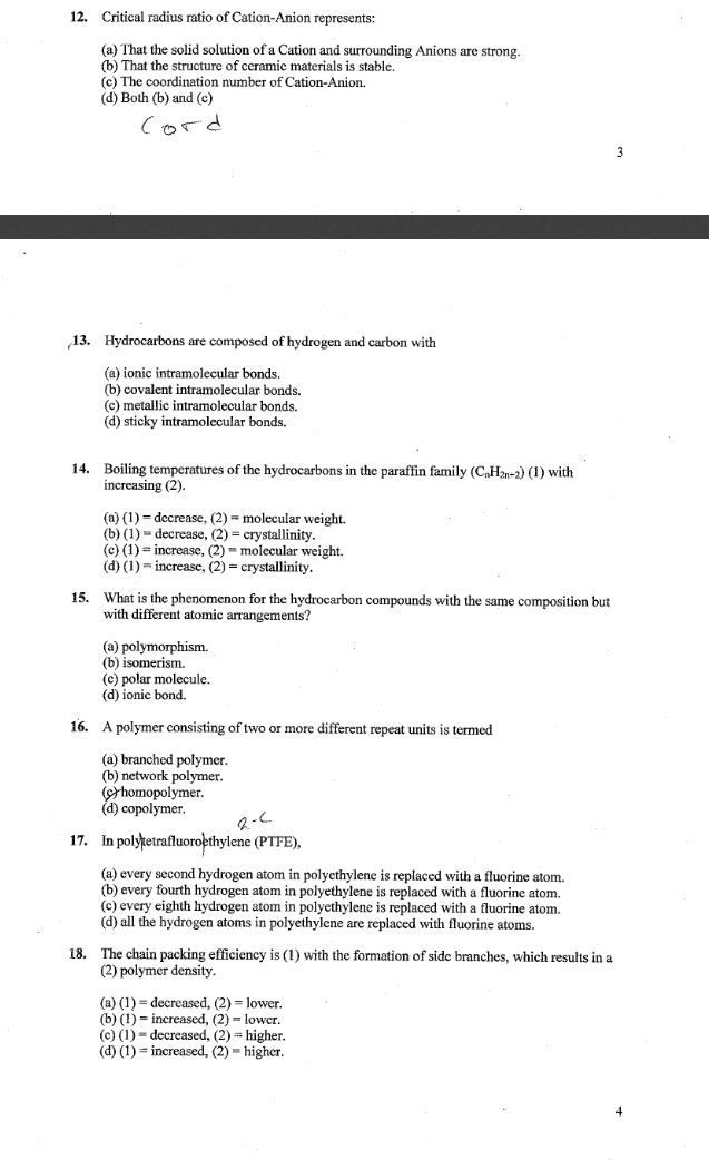 Solved 12 Critical Radius Ratio Of Cation Anion Represents