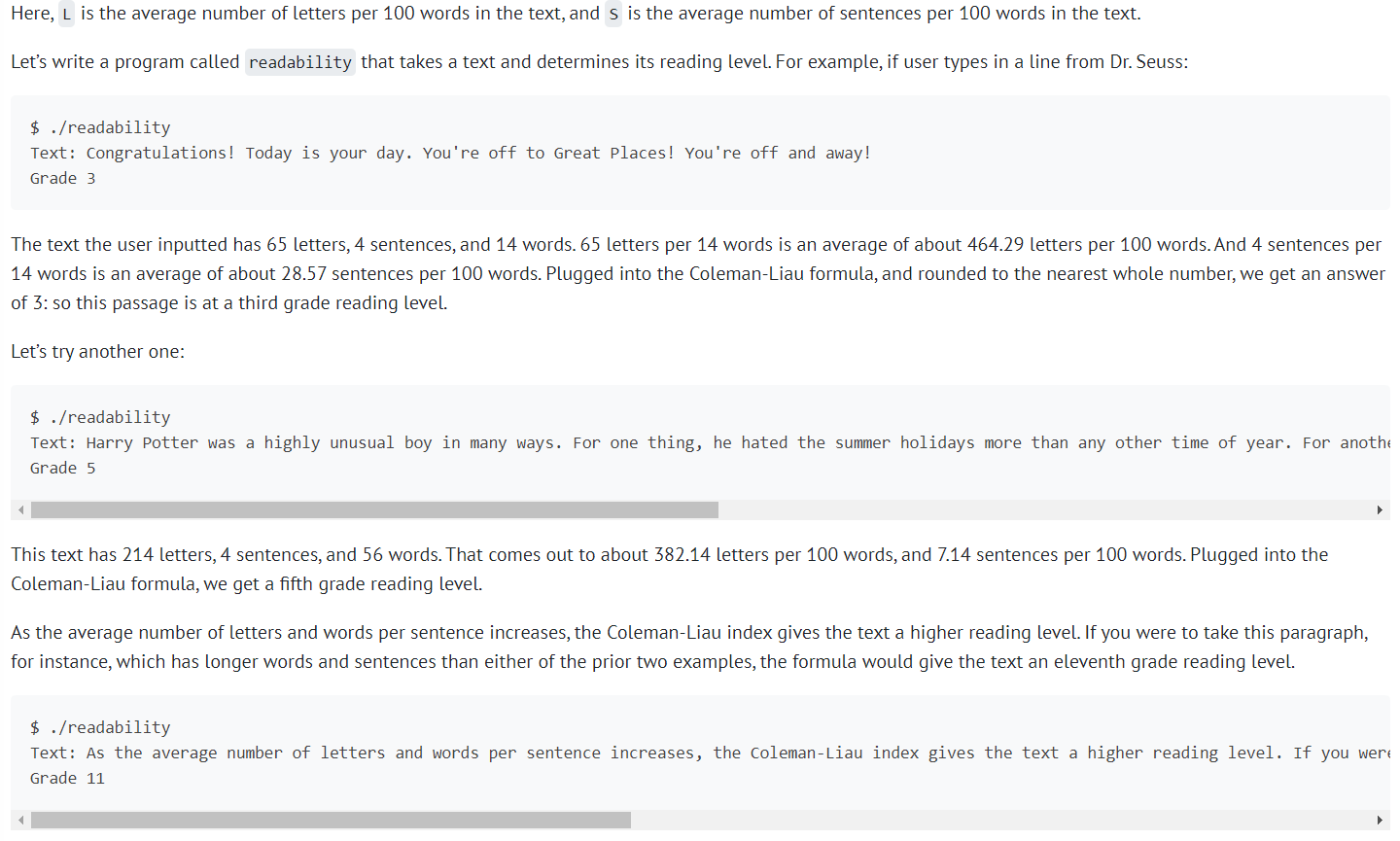 Solved Readability Implement a program that computes the | Chegg.com