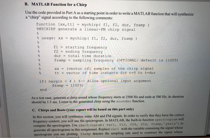 Solved A Matlab Synthesis Of Chirp Or Linear Fm Signals A 