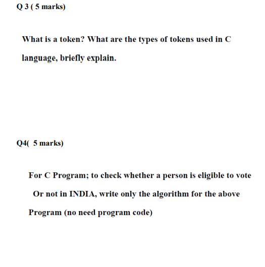 Solved Q3 (5 marks) What is a token? What are the types of | Chegg.com