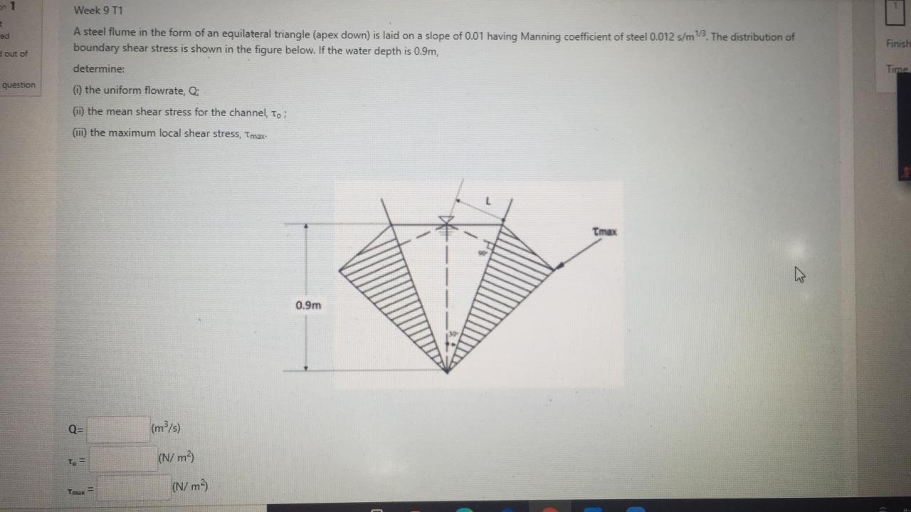 Solved Week 9 T1 Finish A steel flume in the form of an | Chegg.com