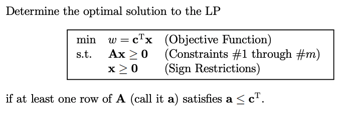 Determine the optimal solution to the LP = cTx Ax 0 | Chegg.com