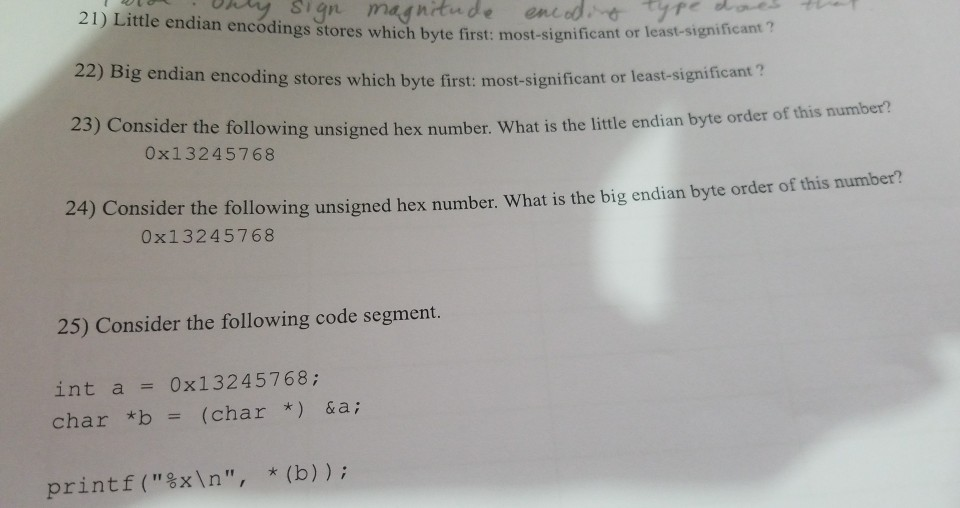 Solved ndy sign magnitu de 21) Little endian encodings | Chegg.com
