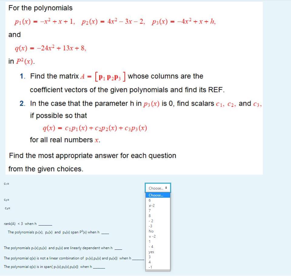 Solved For the polynomials | Chegg.com