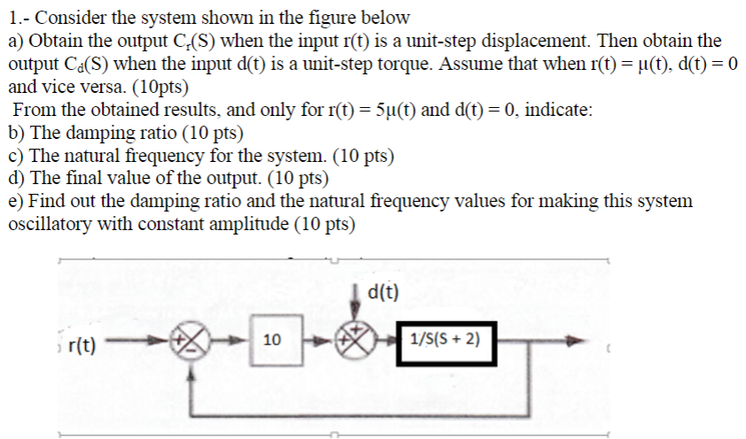 Solved 1.- Consider the system shown in the figure below a) | Chegg.com