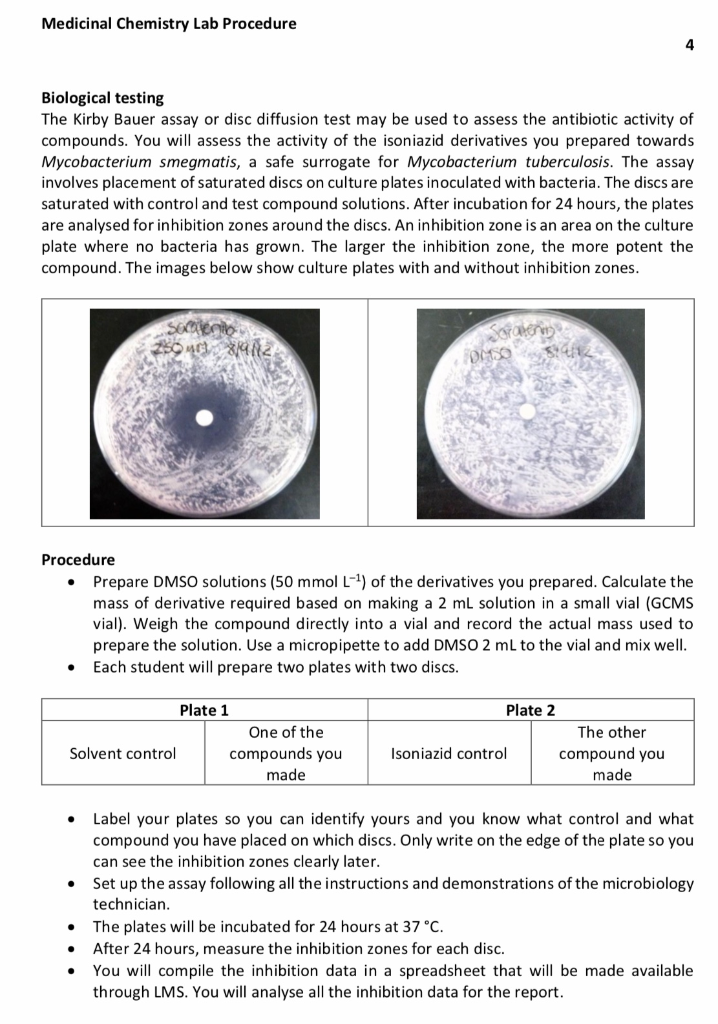 Medicinal Chemistry Lab Procedure The purpose of this | Chegg.com