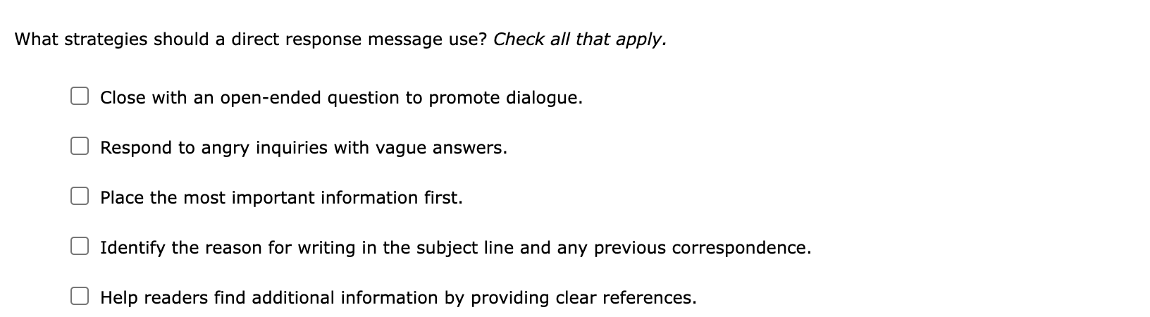 Solved What strategies should a direct response message use? | Chegg.com