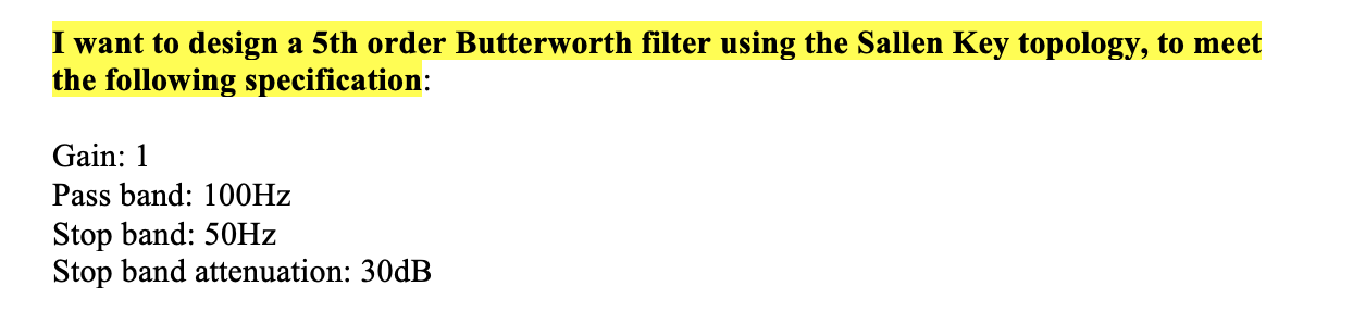 I want to design a 5th order Butterworth filter using | Chegg.com