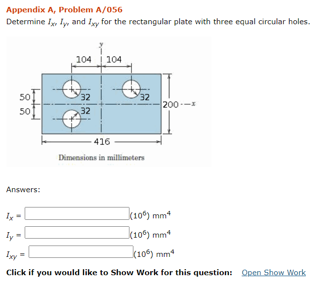 Solved Appendix A, Problem A/056 Determine Ix, Iy, and Ixy | Chegg.com
