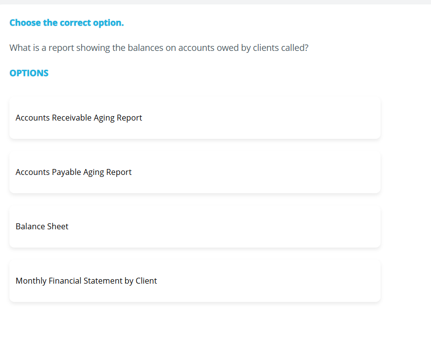 Solved Choose the correct option.What is a report showing | Chegg.com