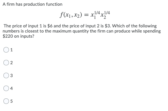 Solved A firm has production function f(x1, x2) = x/4x274 | Chegg.com