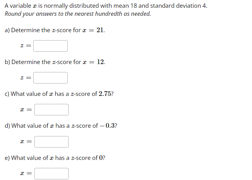 Solved A variable x is normally distributed with mean 18 and | Chegg.com