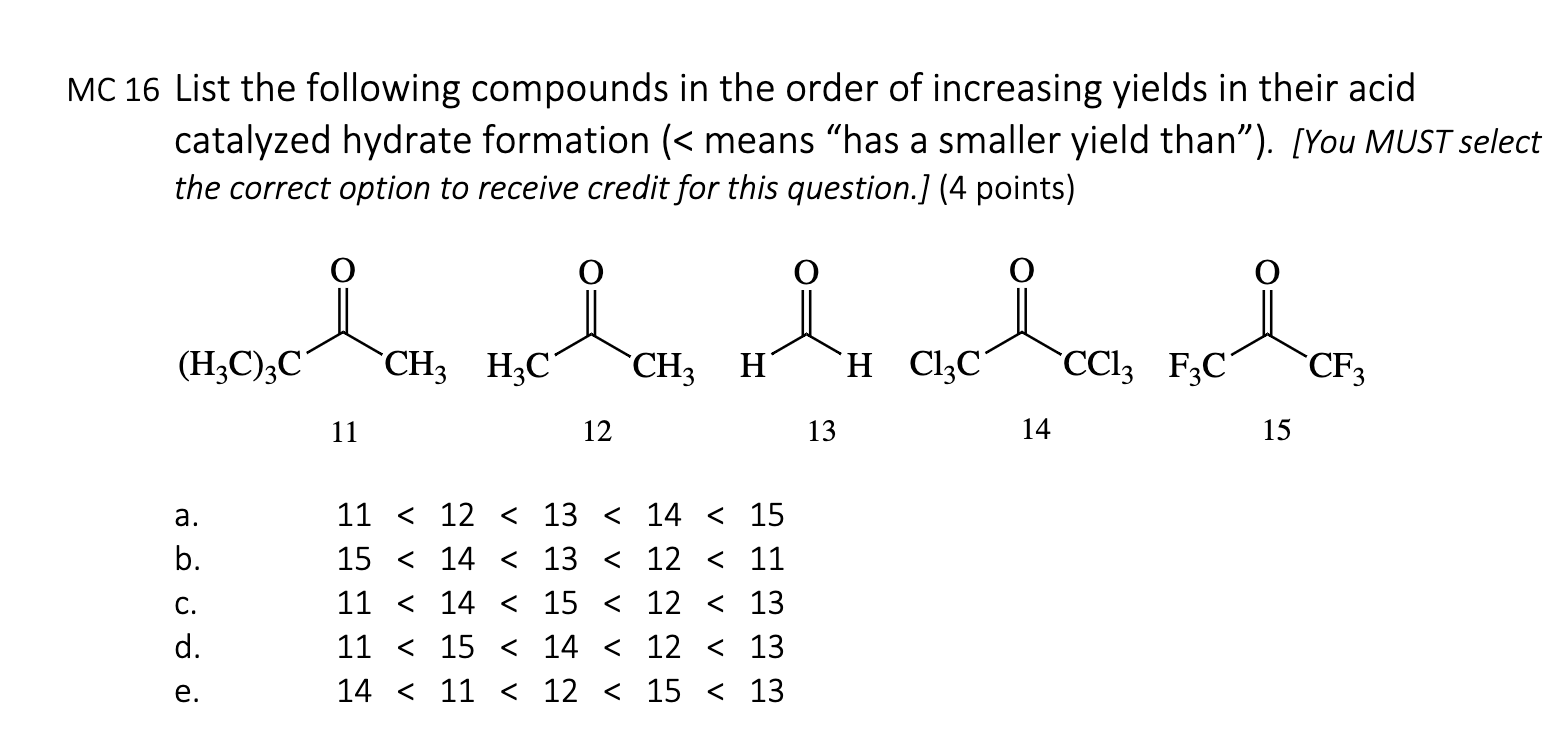 Solved MC 16 List the following compounds in the order of | Chegg.com