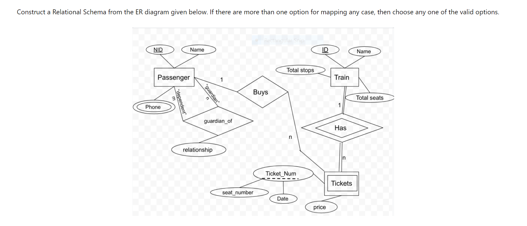 Solved Construct a Relational Schema from the ER diagram | Chegg.com