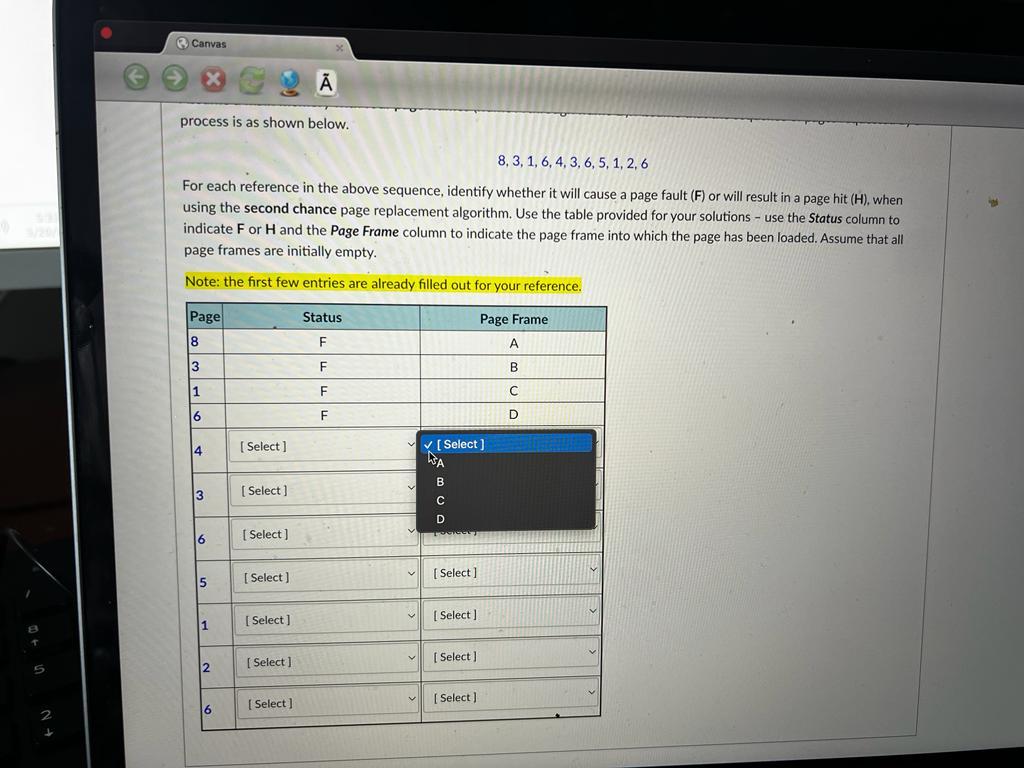 Solved Assume a main memory with four page frames (frame A | Chegg.com