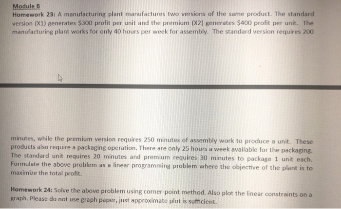 Solved Module Homework 23: A manufacturing plant | Chegg.com