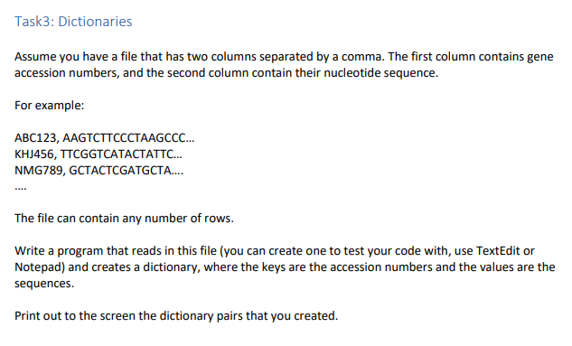 Solved Task3: Dictionaries Assume you have a file that has | Chegg.com