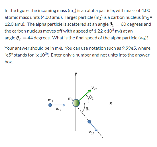 Solved In the figure, the incoming mass (m1) is an alpha | Chegg.com
