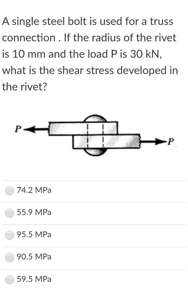 Solved A single steel bolt is used for a truss connection. | Chegg.com