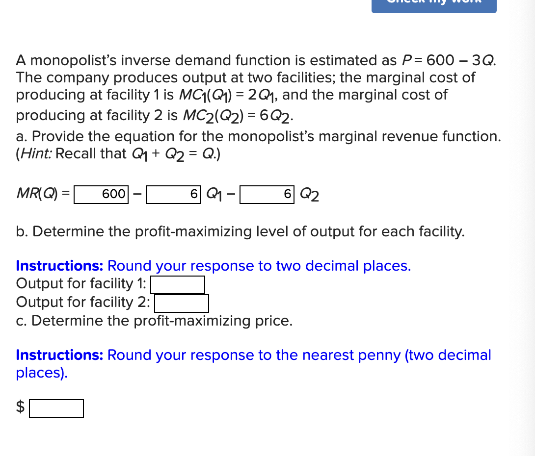 Solved A monopolist's inverse demand function is estimated | Chegg.com
