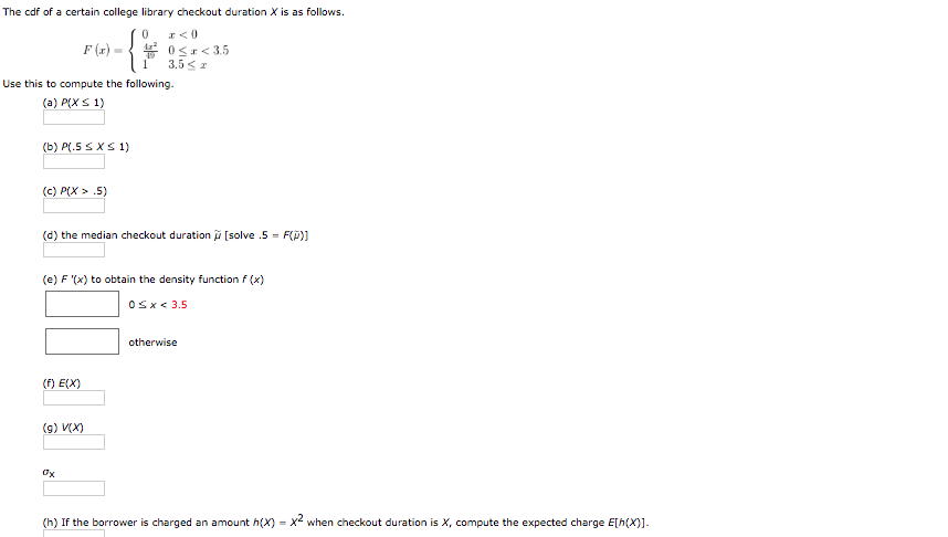 Solved The cdf of a certain college library checkout | Chegg.com