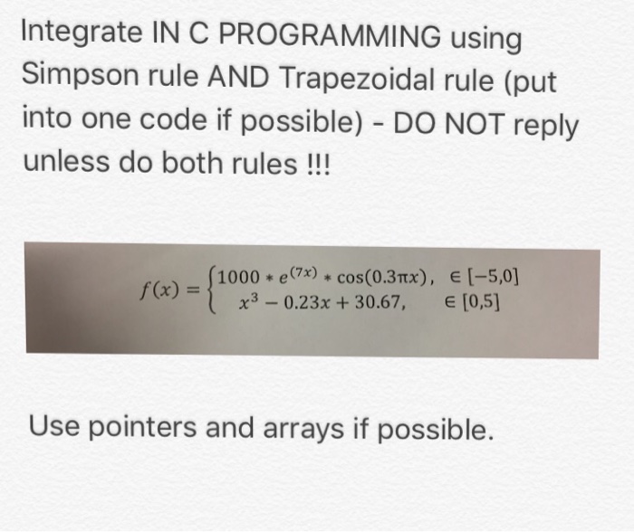 Solved Integrate In C Programming Using Simpson Rule And