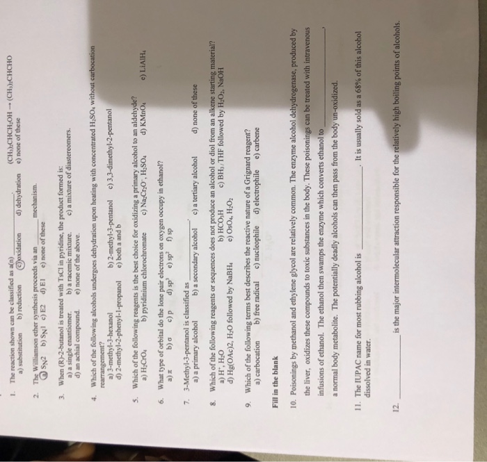 Solved (CHs) CHCH OH e) none of these I. The reaction shown | Chegg.com
