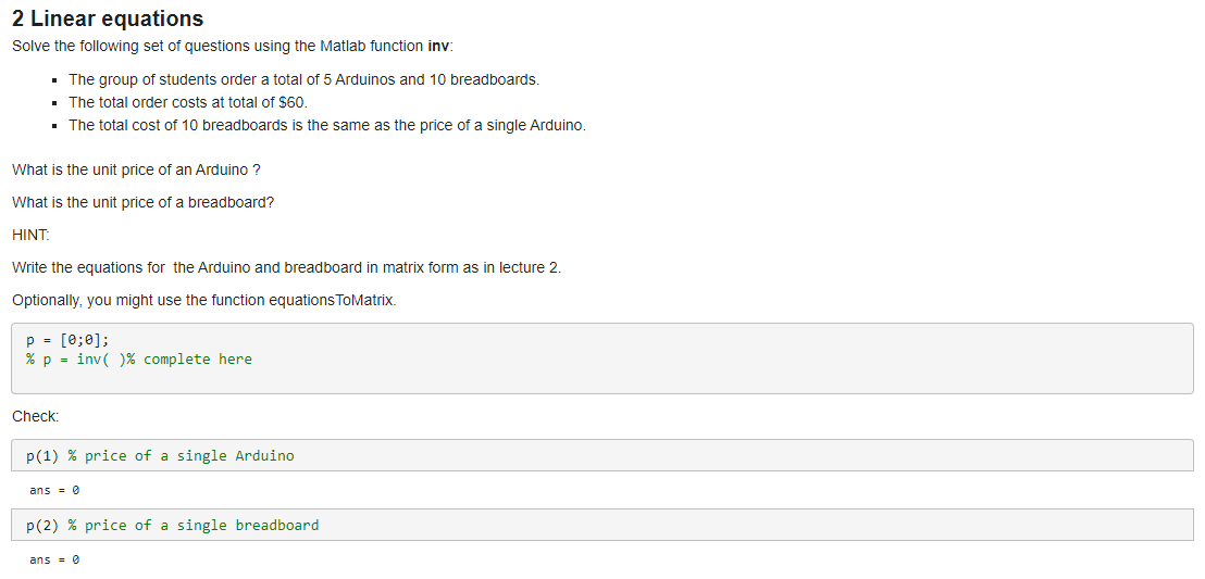Solved 2 Linear equations Solve the following set of | Chegg.com