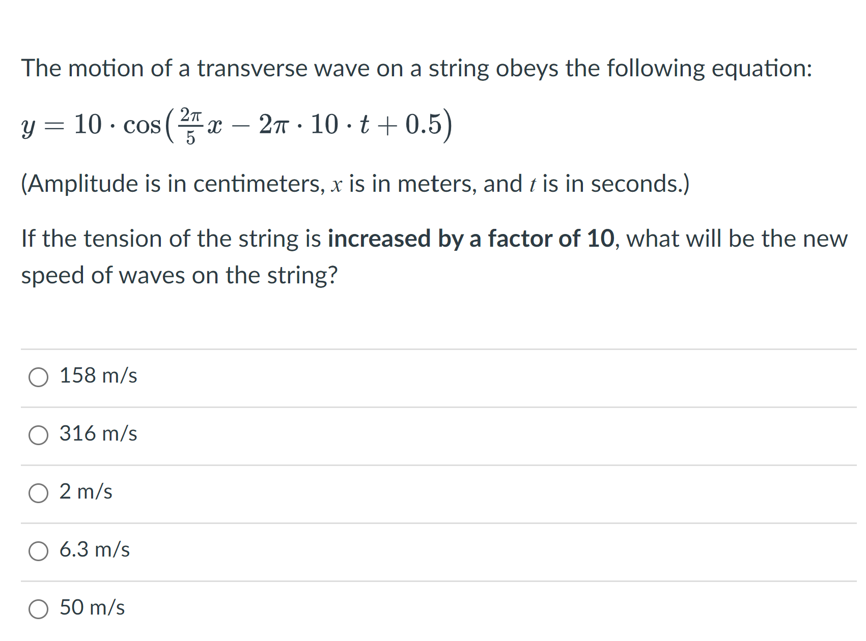 Solved The motion of a transverse wave on a string obeys the | Chegg.com