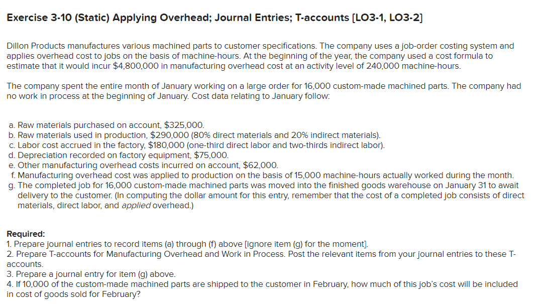 Solved Exercise 3-10 (Static) Applying Overhead; Journal | Chegg.com