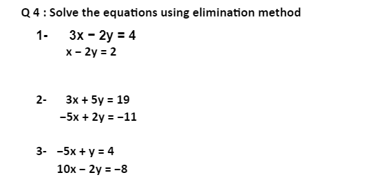 Solved Q4: Solve the equations using elimination method 1- | Chegg.com
