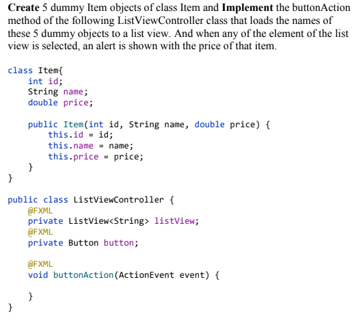 Solved Create 5 dummy Item objects of class Item and | Chegg.com