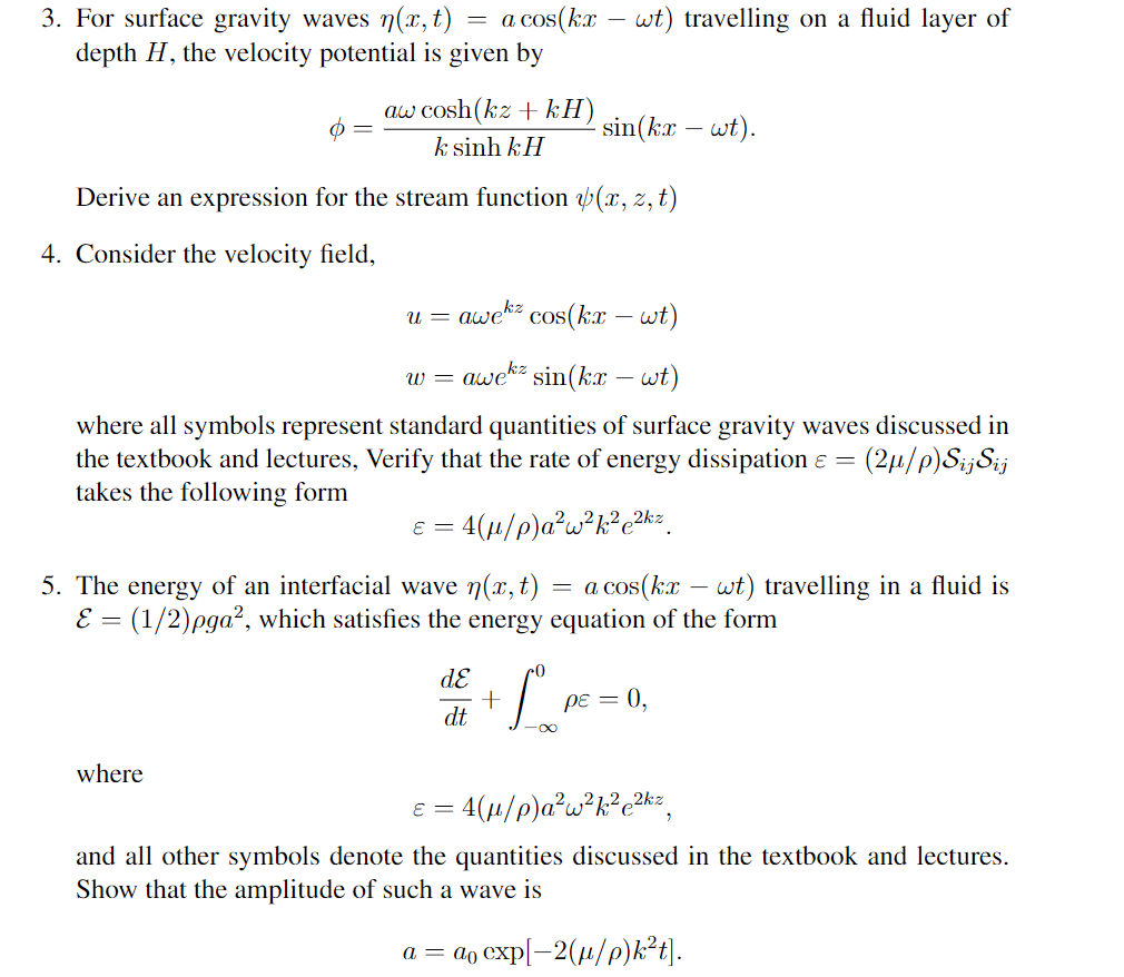 3. For surface gravity waves n(x, t) = a cos(kx – wt) | Chegg.com
