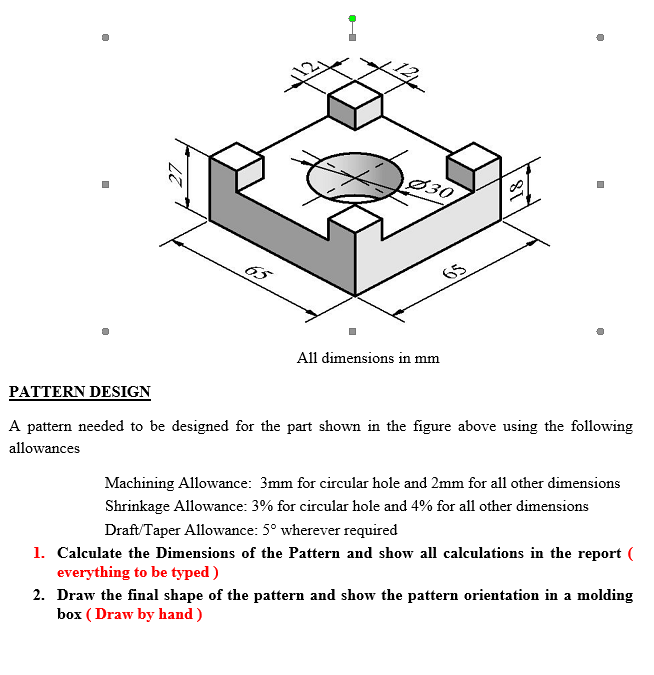 Solved 30 65 65 All dimensions in mm PATTERN DESIGN A | Chegg.com