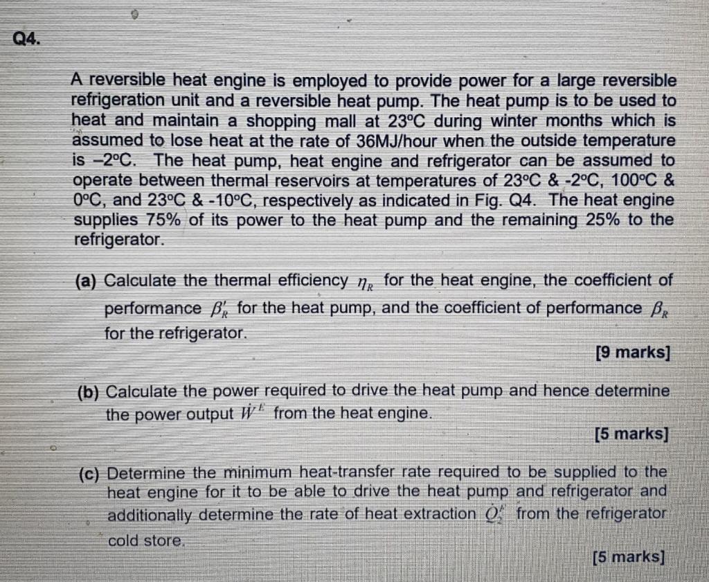 Solved A reversible heat engine is employed to provide power | Chegg.com