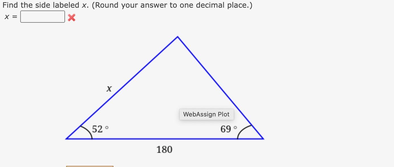 Solved Find the side labeled x. (Round your answer to one | Chegg.com