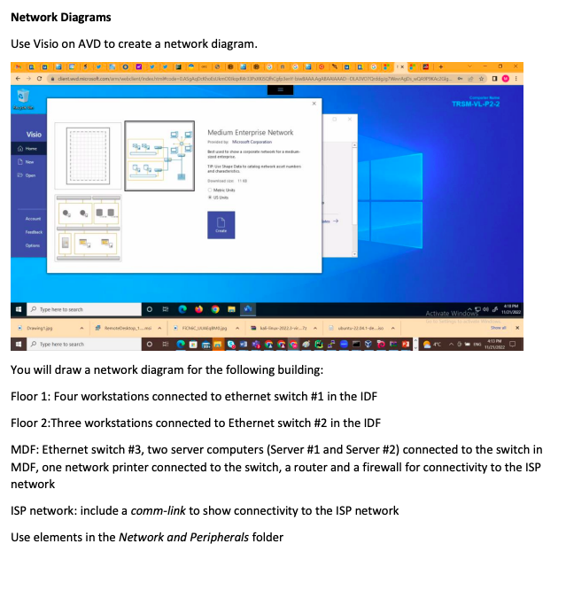 Solved Network Diagrams Use Visio on AVD to create a network | Chegg.com