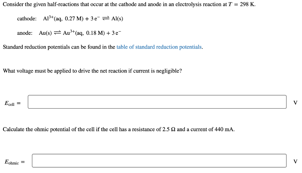 Solved Consider the given half-reactions that occur at the | Chegg.com