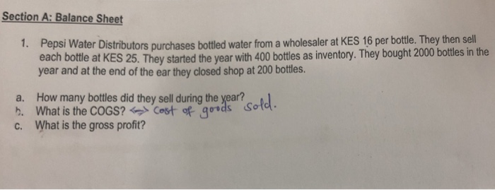 Solved Section A: Balance Sheet 1. Pepsi Water Distributors | Chegg.com