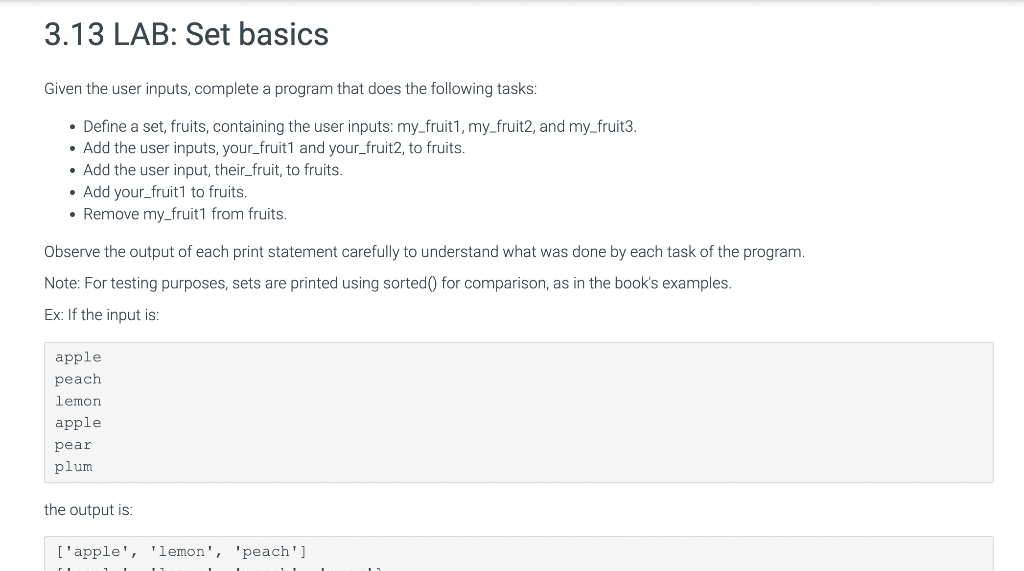 Solved 313 Lab Set Basics Given The User Inputs Complete 