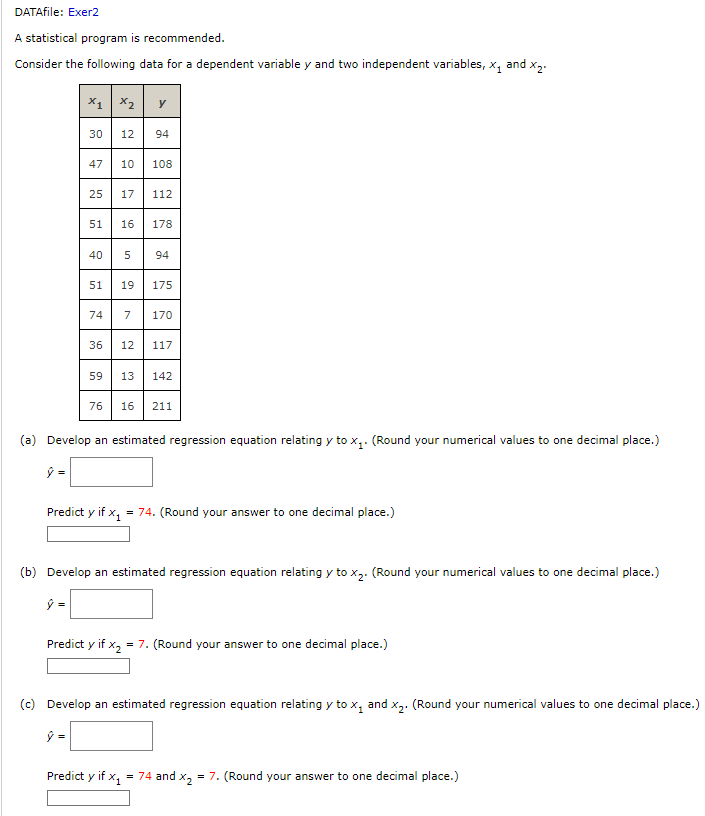 Solved DATAfile: Exer2 A statistical program is recommended. | Chegg.com