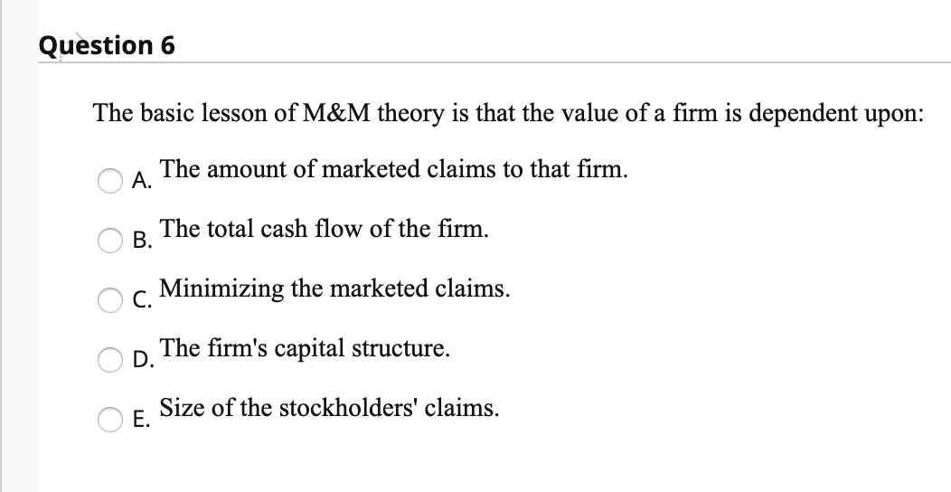 Solved Question 6 The basic lesson of M&M theory is that the | Chegg.com